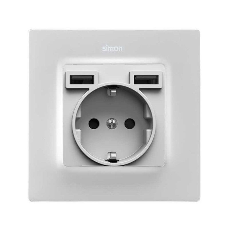 Base de enchufe schuko con doble cargador USB tipo A 10,5W Simon 75 ...