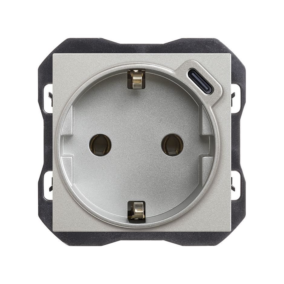 Base schuko con cargador USB C 10,5W aluminio — Tureformatotal